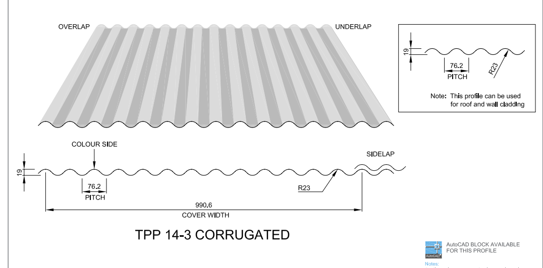 14/3 Standard PVC Plastisol 0.7mm Corrugated Sheet - 6m For Shed