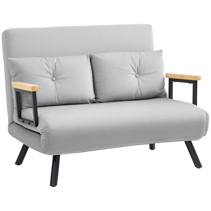 Velvet-Feel Double Sofa Bed with Pillows in Light Grey - Versatile 4-i