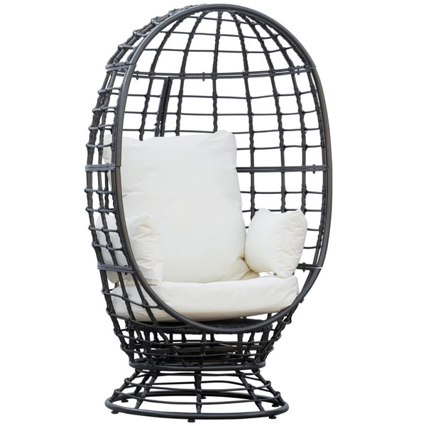 Black Swivel Egg Chair with Cushion for Outdoor Patio