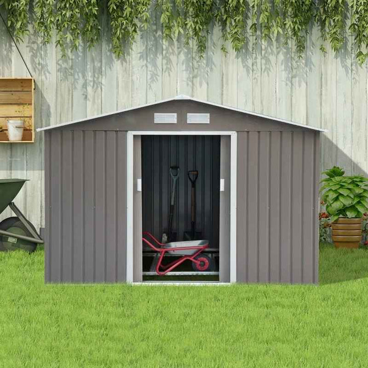 Teak 13ft x11ft Metal Garden Shed